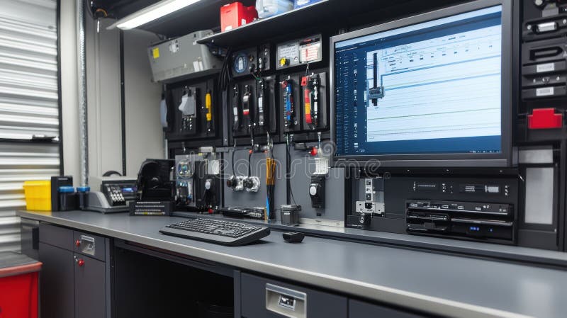 A Workbench with Advanced Diagnostic Tools Such As Vibration Analyzers ...