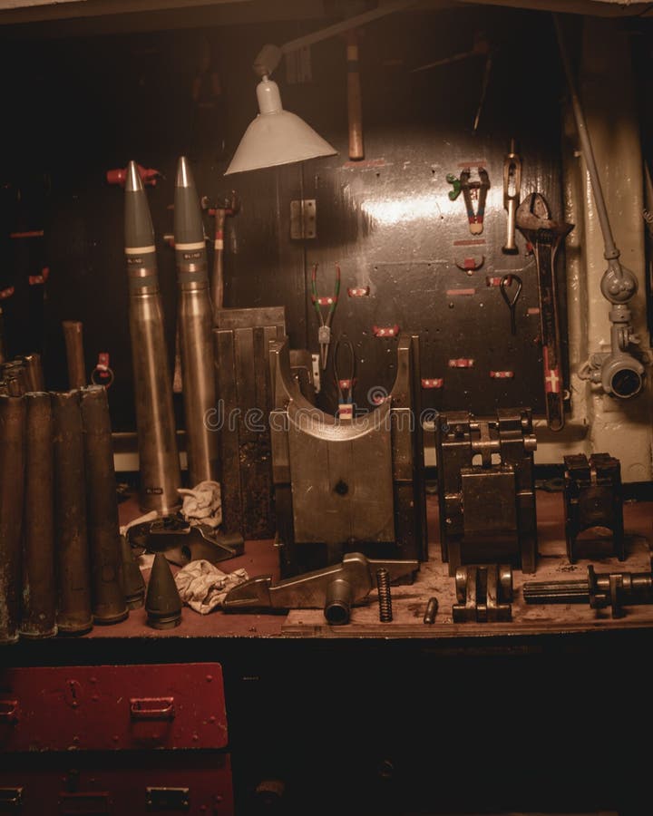 Workbench with Ammunitions Inside the Weapons Workshop Aboard the ...