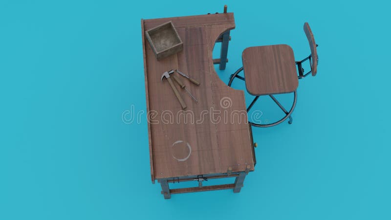 Workbench with Chair with Blue Background Stock Image - Image of ...