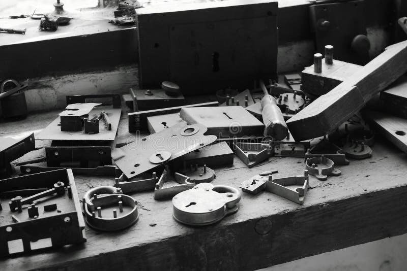 Workbench at locksmiths stock image. Image of bench, craftsmanship ...