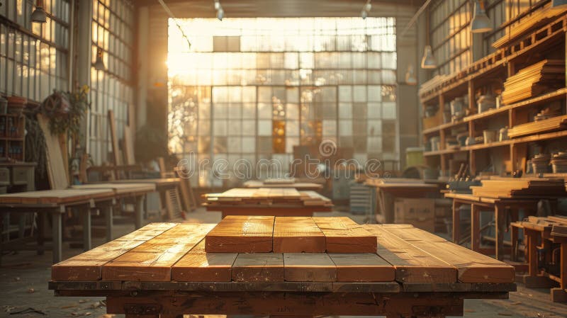 Workbench in a Spacious Wooden Workshop. Stock Photo - Image of cafe ...