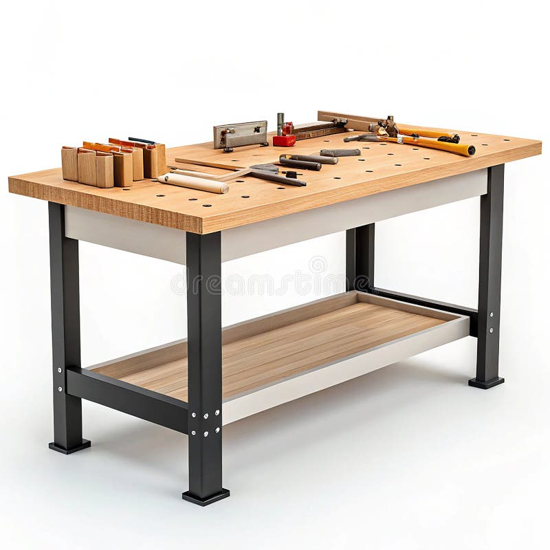 Workbench with Wooden Surface on White Background Stock Illustration ...