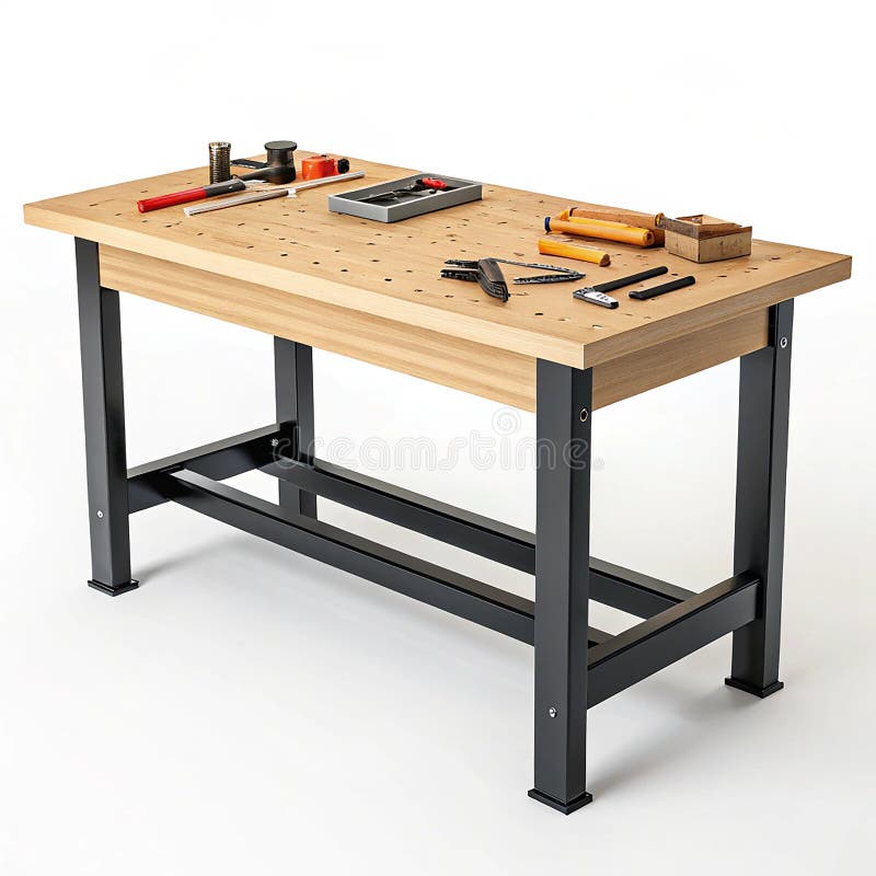 Workbench with Wooden Surface on White Background Stock Illustration ...