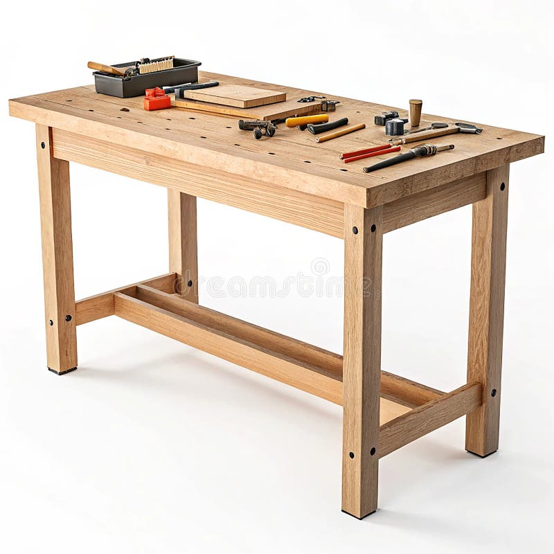Workbench with Wooden Surface on White Background Stock Illustration ...