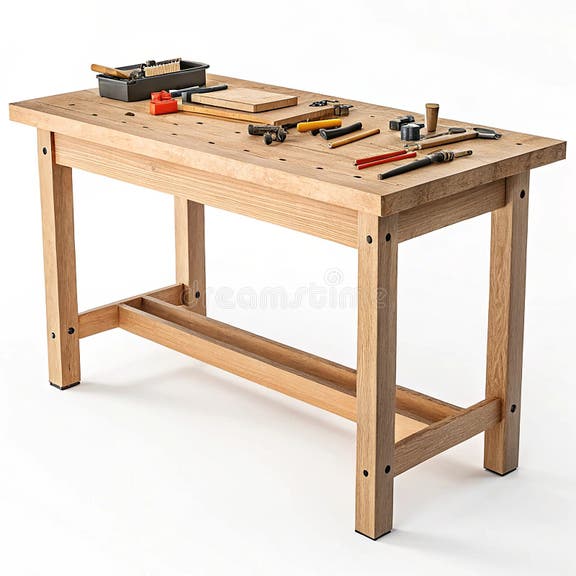 Workbench with Wooden Surface on White Background Stock Illustration ...
