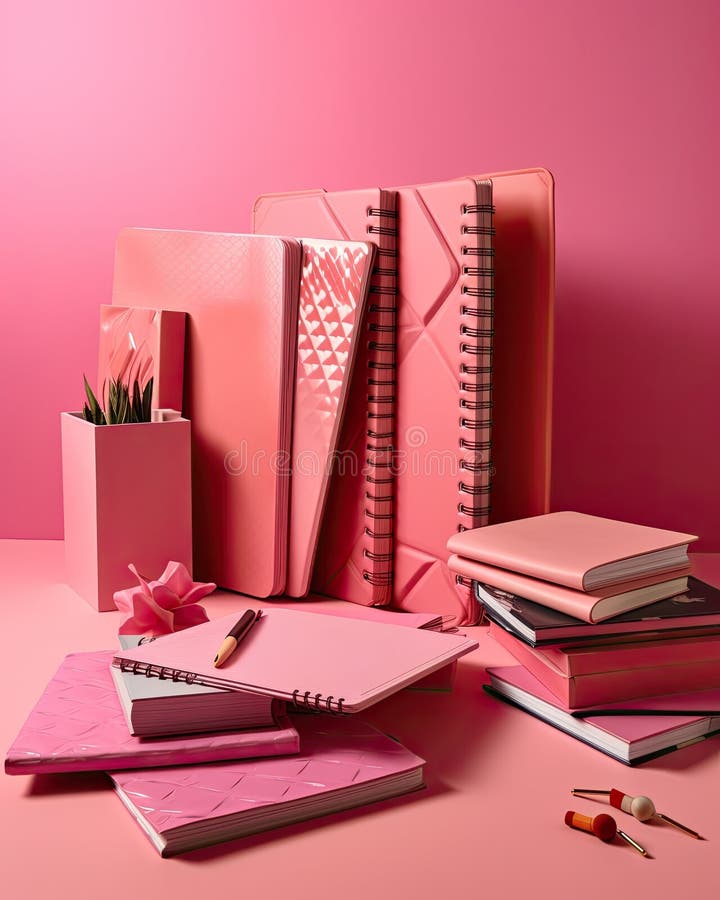 Workbooks, Books and Notebooks with Pink Elevtyns Stock Illustration ...