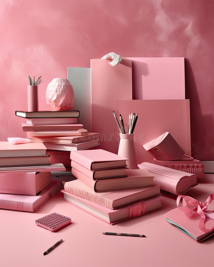 Workbooks, Books and Notebooks with Pink Elevtyns Stock Illustration ...
