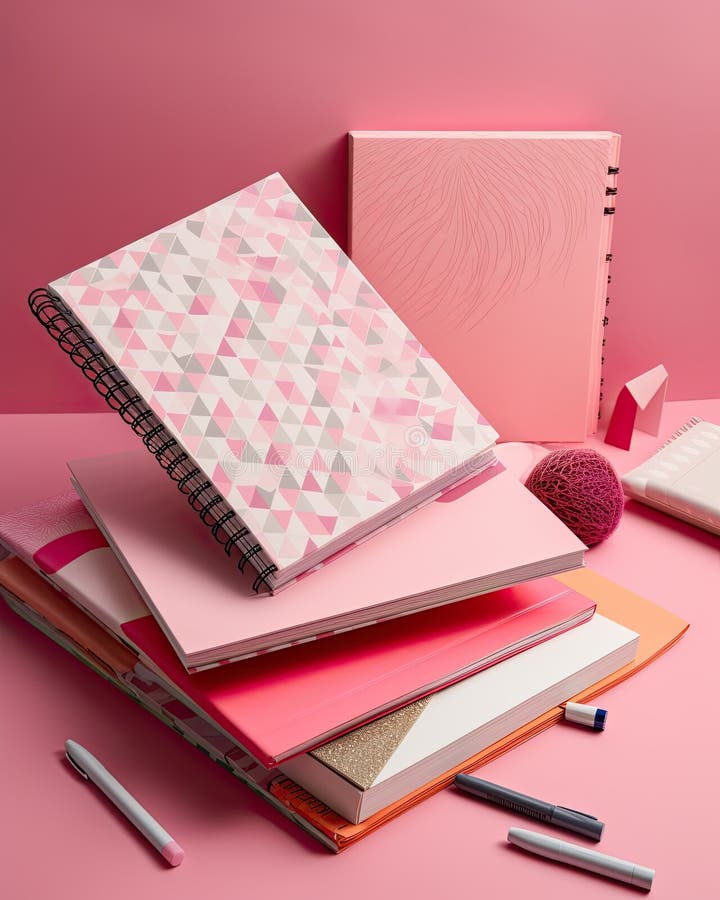Workbooks, Books and Notebooks with Pink Elevtyns Stock Illustration ...