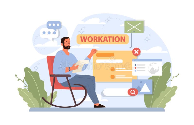 Workcation. Chatacter Working Away from the Office Stock Vector ...