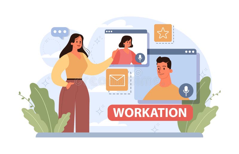 Workcation. Chatacter Working Away from the Office Stock Vector ...