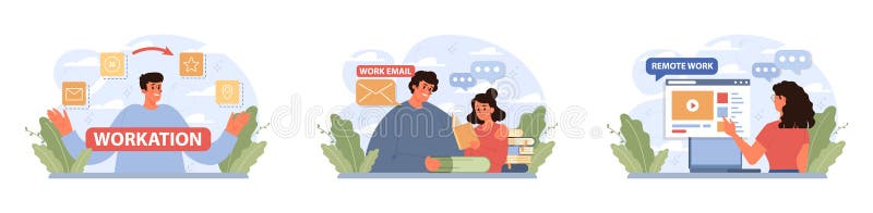 Workcation. Chatacter Working Away from the Office Stock Vector ...