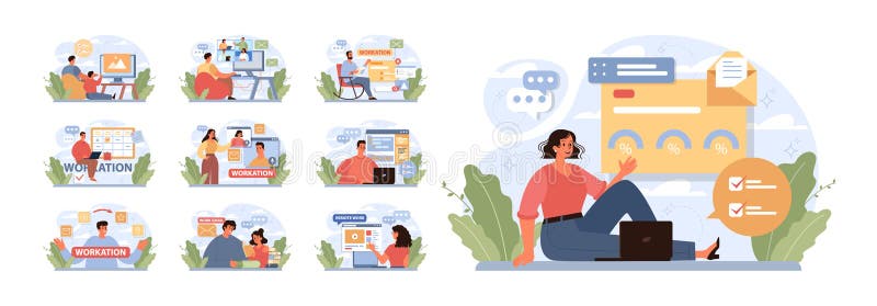 Workcation. Chatacter Working Away from the Office Stock Vector ...