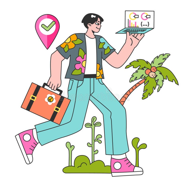 Workcation. Chatacter Working Away from the Office Stock Vector ...