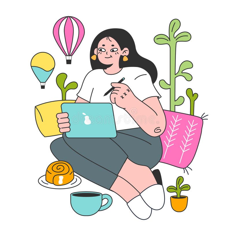 Workcation. Chatacter Working Away from the Office Stock Illustration ...