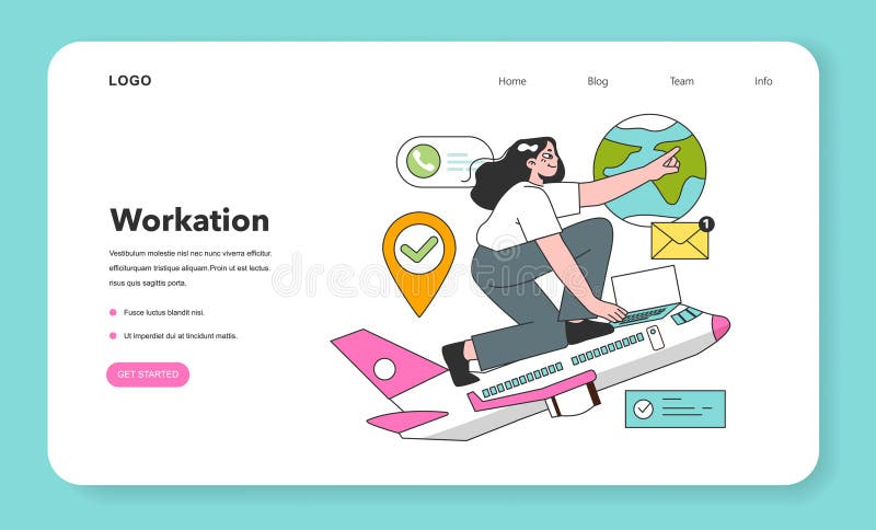 Workcation Web Banner or Landing Page. Chatacter Working Away from the ...