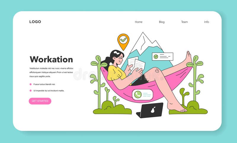 Workcation Web Banner or Landing Page. Chatacter Working Away from the ...