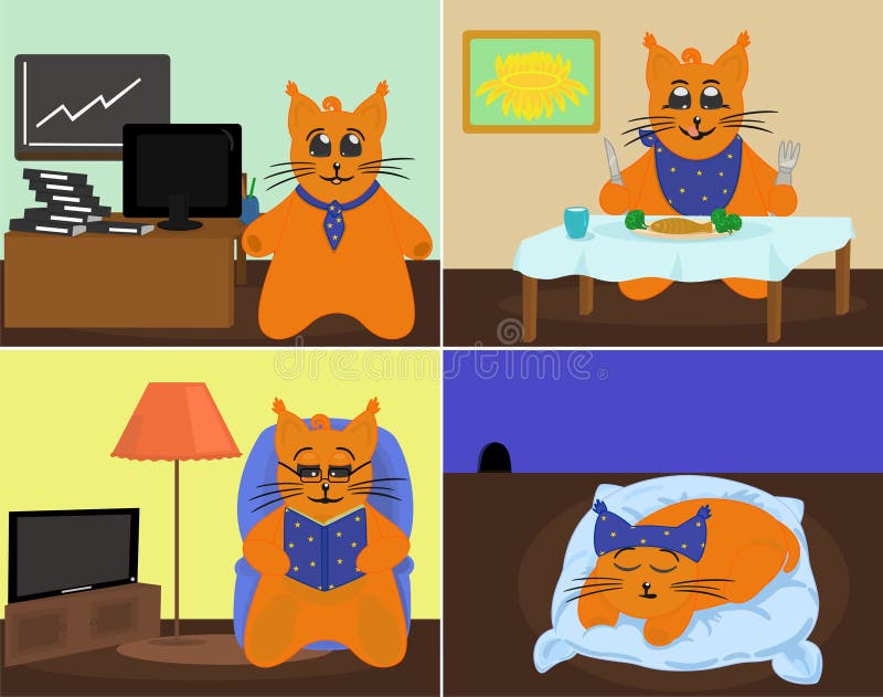 Cute cat at work stock vector. Illustration of case, hard - 66418852