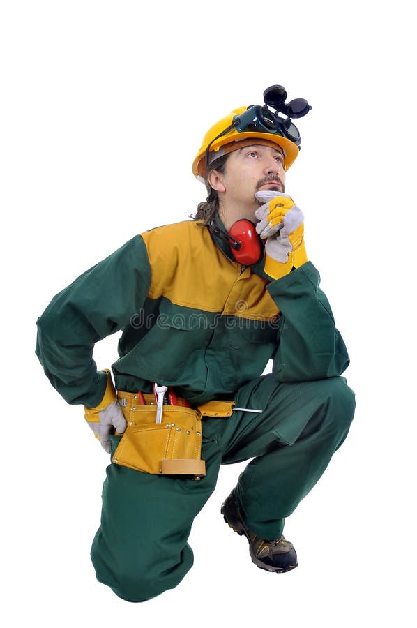 Young Friendly Crouch Manual Worker Stock Photo - Image of person ...