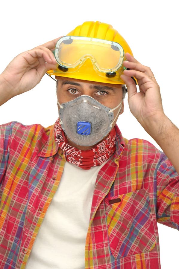 Construction Worker and Dust Mask Stock Photo - Image of builder, eyes ...