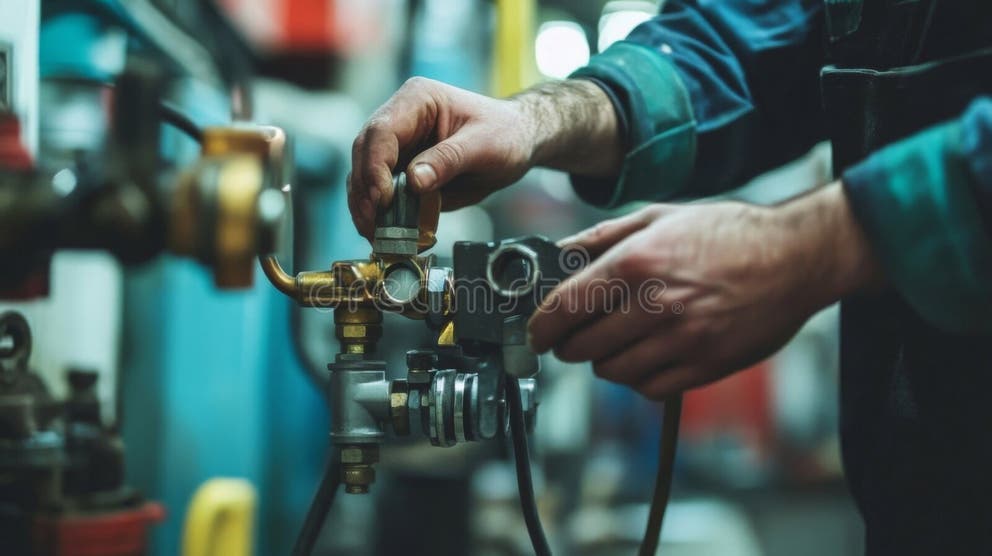 Worker Adjusting Industrial Valve System Components Stock Illustrations ...