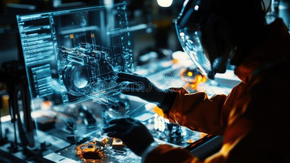 A Worker Adjusts a Complex Mechanism while an AR Display Shows Realtime ...