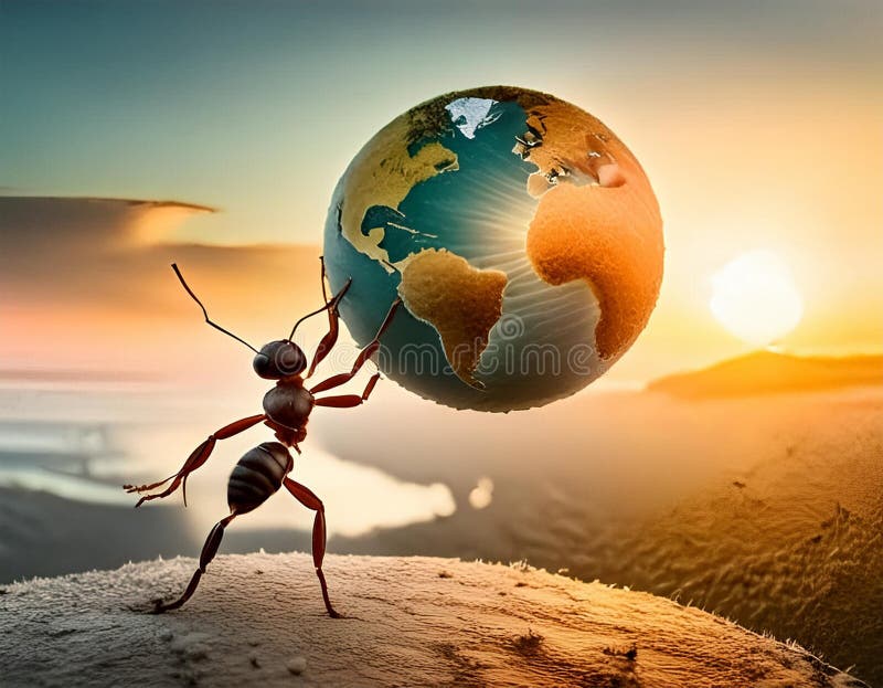 Worker Ant Holds Heavy Tree Trunk Stock Illustration - Illustration of ...