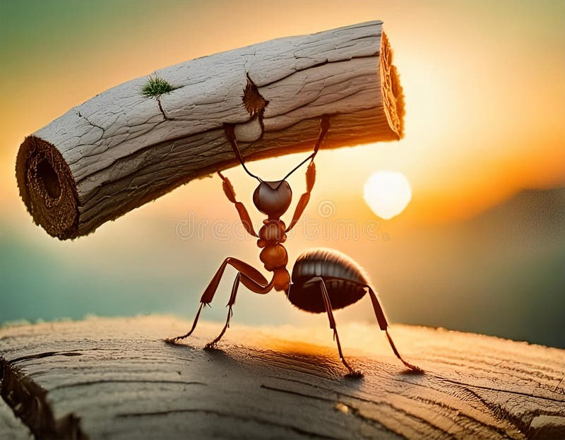 Worker Ant Holds Heavy Tree Trunk Stock Illustration - Illustration of ...