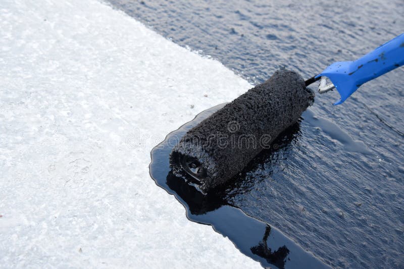 Worker Applies Bitumen Mastic on the Foundation Stock Photo - Image of ...
