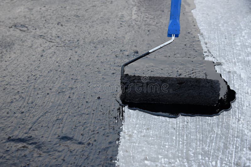 Worker Applies Bitumen Mastic on the Foundation Stock Image - Image of ...