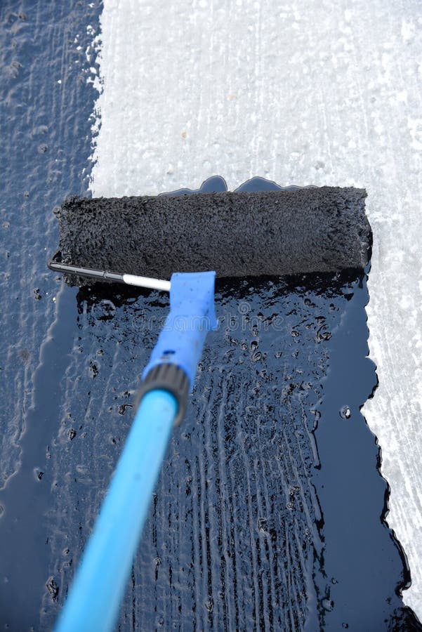 Worker Applies Bitumen Mastic on the Foundation Stock Image - Image of ...
