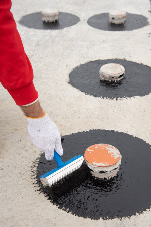 Worker Applies Bitumen Mastic on the Foundation Stock Image - Image of ...