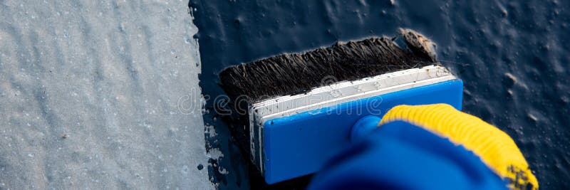 Worker Applies Bitumen Mastic on the Foundation Stock Photo - Image of ...