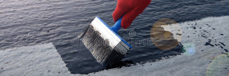 Worker Applies Bitumen Mastic on the Foundation Stock Photo - Image of ...
