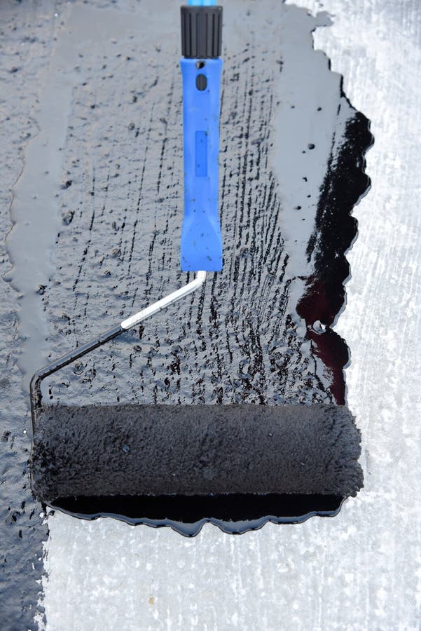 Worker Applies Bitumen Mastic on the Foundation Stock Photo - Image of ...