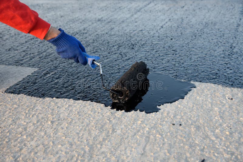 Worker Applies Bitumen Mastic on the Foundation Stock Photo - Image of ...