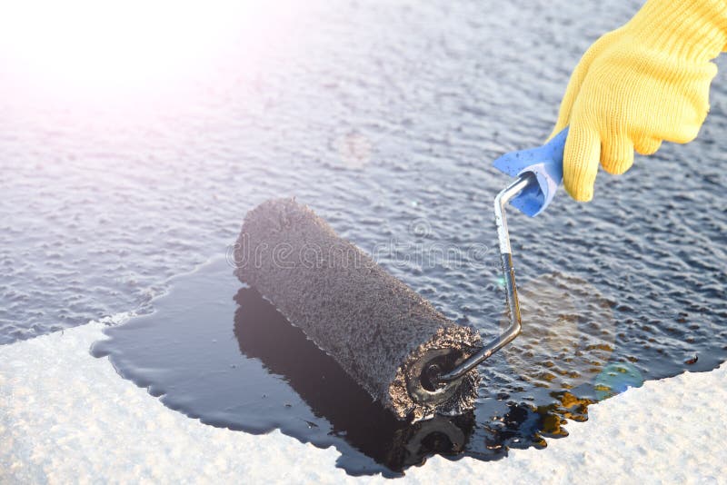 Worker Applies Bitumen Mastic on the Foundation Stock Image - Image of ...
