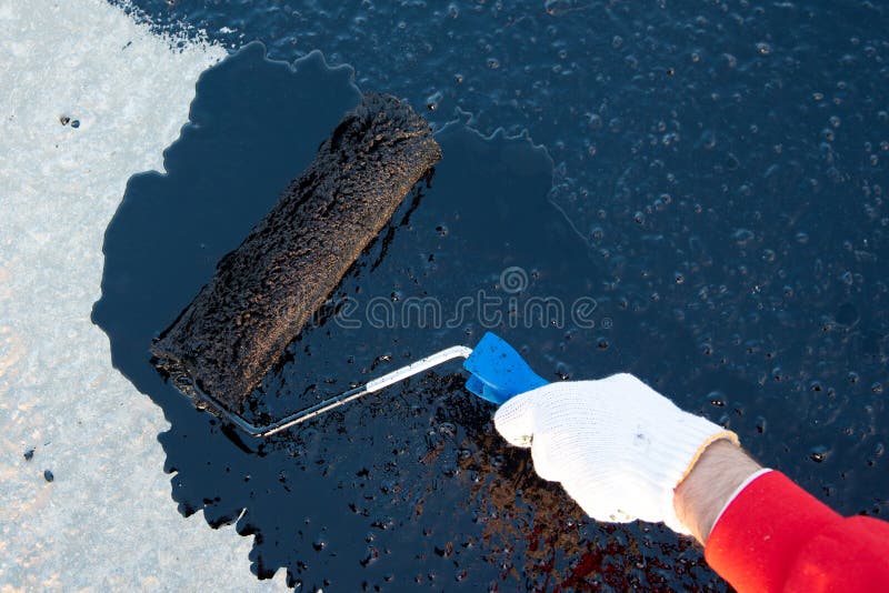 Worker Applies Bitumen Mastic on the Foundation Stock Photo - Image of ...