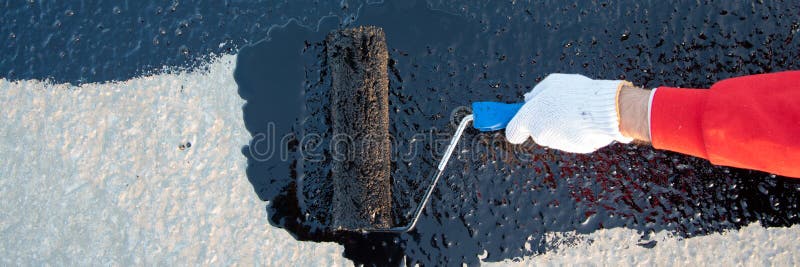 Worker Applies Bitumen Mastic on the Foundation Stock Image - Image of ...