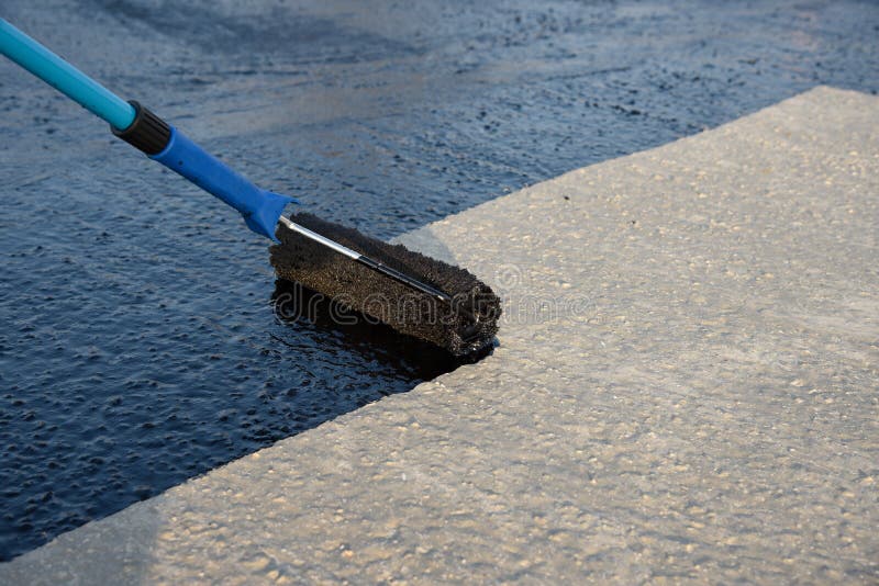 Worker Applies Bitumen Mastic on the Foundation Stock Image - Image of ...