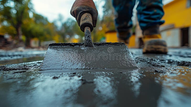 Worker Applying Finishing Touches To a Smooth Concrete Surface during ...