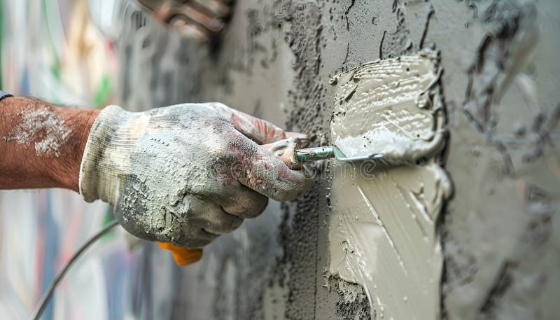 Worker Applying Plaster on a Wall with a Trowel, Showcasing Plastering ...
