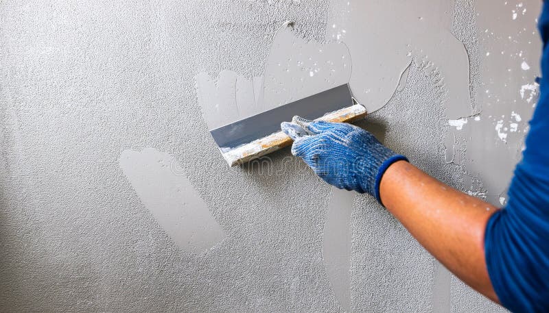 Worker Applying Plaster on a Wall Using a Trowel Stock Image - Image of ...