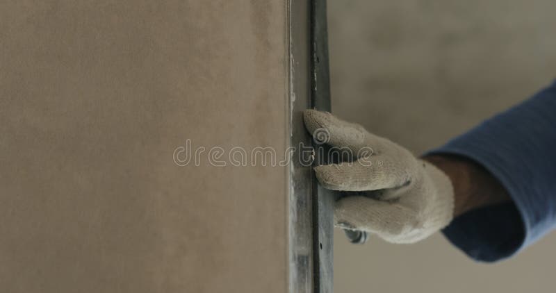 Worker Applying Putty on the Wall with Copy Space Stock Image - Image ...