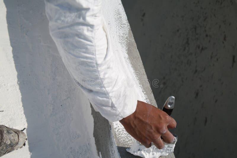 Worker Applying White Roof Coating Stock Image - Image of floor ...