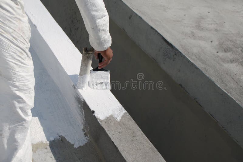 Worker Applying White Roof Coating Stock Photo - Image of brush, brick ...