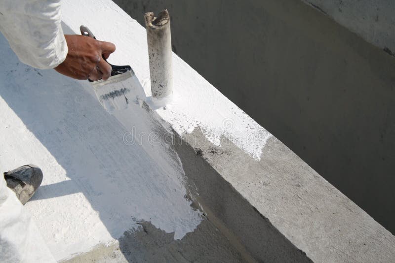 Worker Applying White Roof Coating Stock Photo - Image of cepillo ...