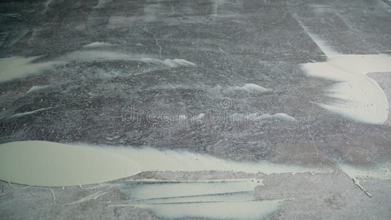 Worker Applying Self Leveling Concrete Mix Construction Site Floor ...