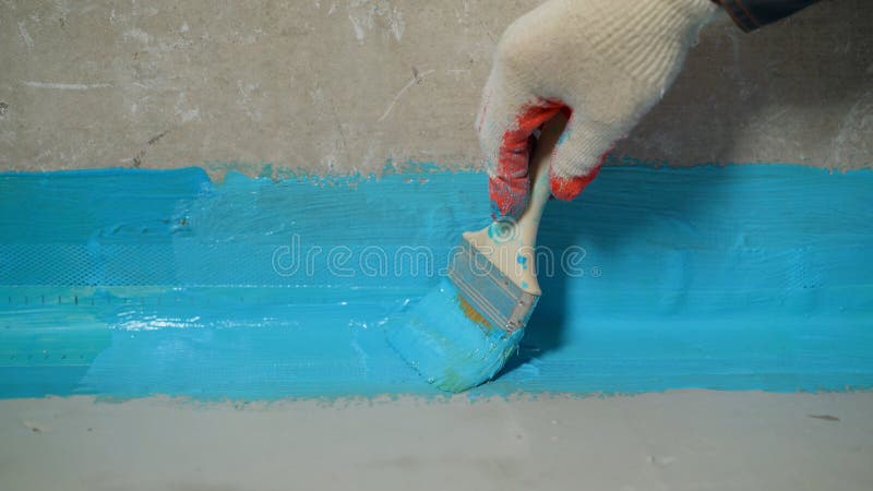 Waterproofing Paint. Floor Waterproofing. Applying Blue Waterproofing ...
