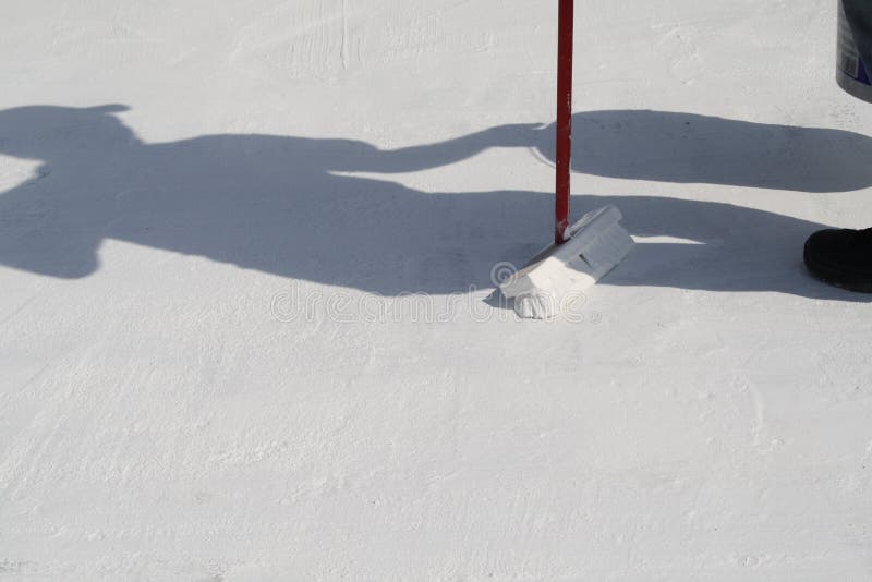 Worker Applying White Roof Coating Stock Image - Image of roller, broom ...