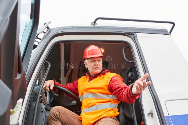Worker As a Truck Driver in the Cab Stock Photo - Image of engineering ...